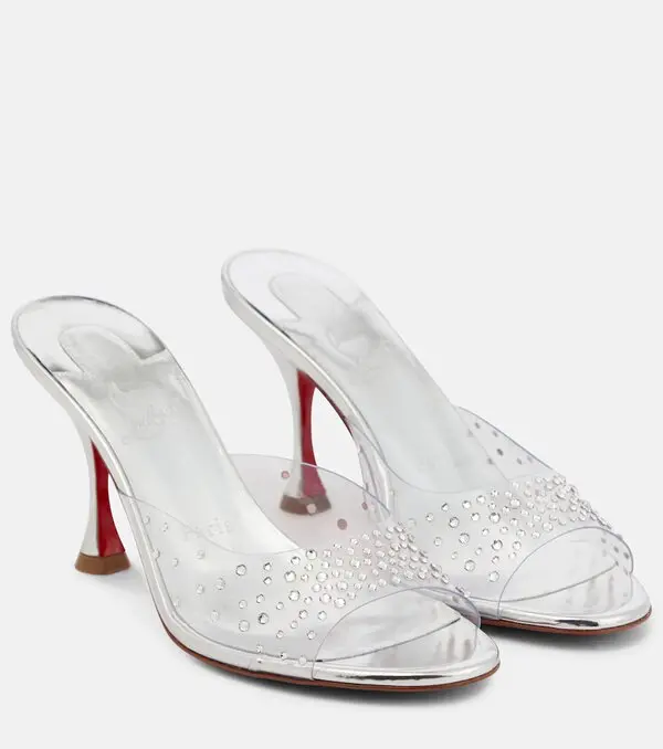 CHRISTIAN LOUBOUTIN Degramule 85 Embellished Mules - Silver