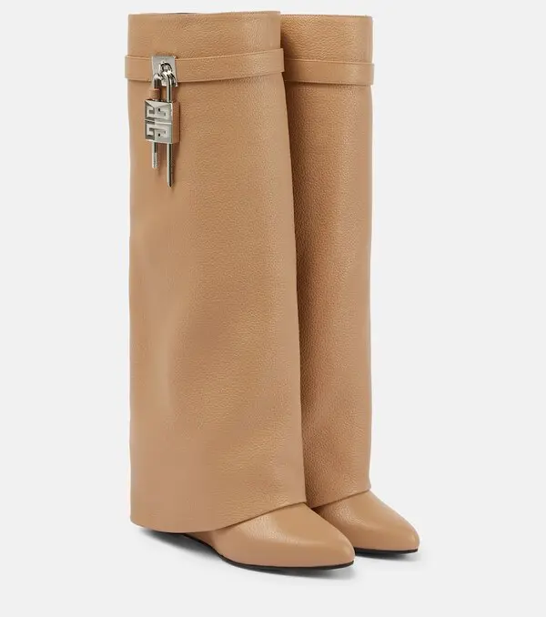 Givenchy Shark Lock Knee-high Leather Boots - Beige