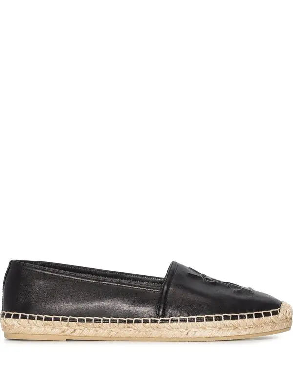 Saint Laurent Embossed-logo Leather Espadrilles - Black