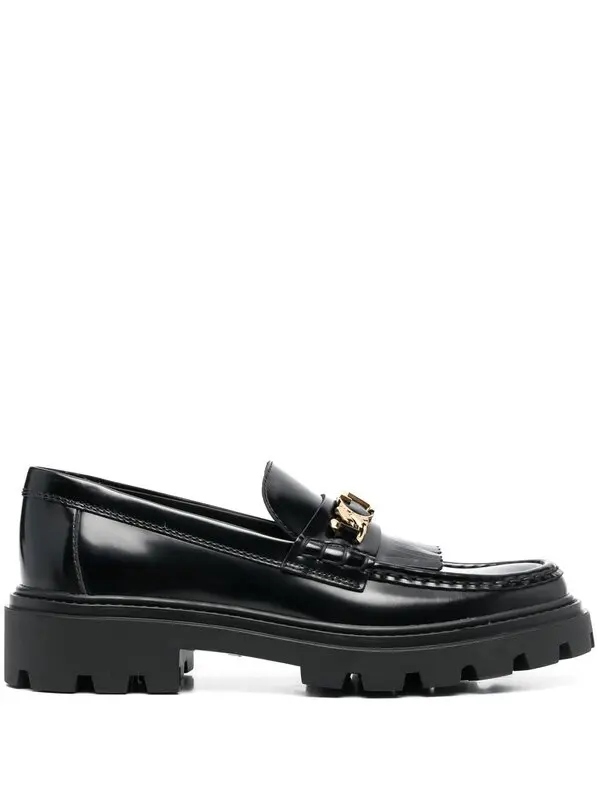 TOD'S Fringed Leather Loafers - Black