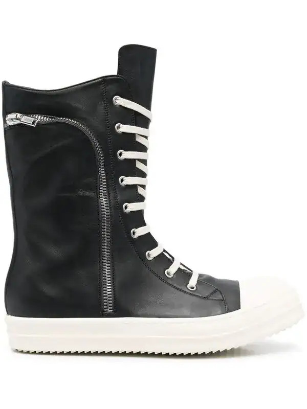 Rick Owens Cargo Basket Leather Hi-Top Sneakers - Black | Editorialist