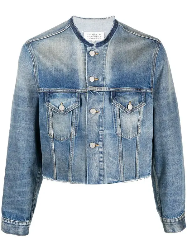 Maison Margiela Collarless Cropped Denim Jacket In Blue 40% Off