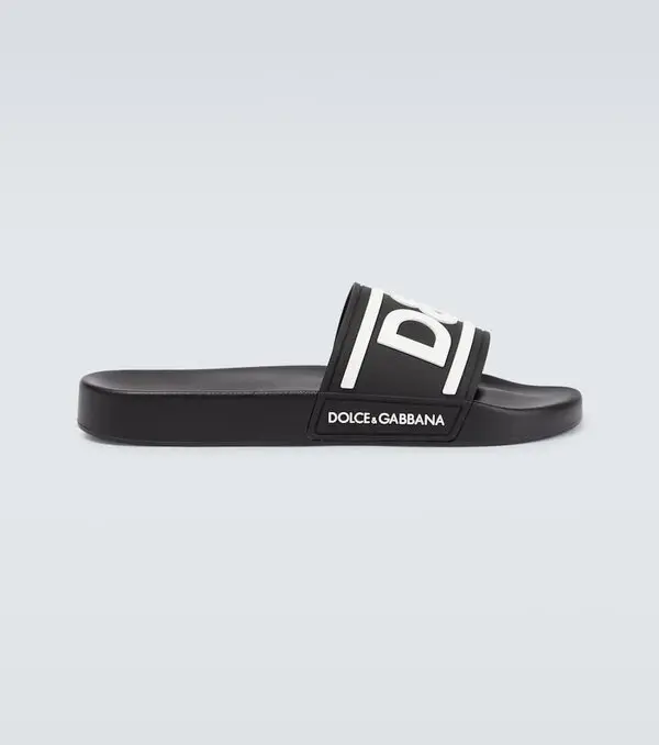 Dolce & Gabbana Logo Rubber Slides - Black