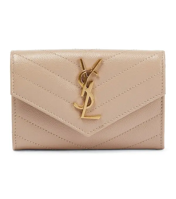 Saint Laurent Monogram Small Leather Wallet - Beige