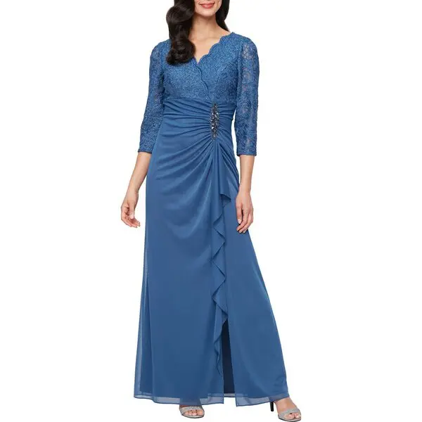Alex Evenings Sequin Lace A-line Gown - Wedgewood