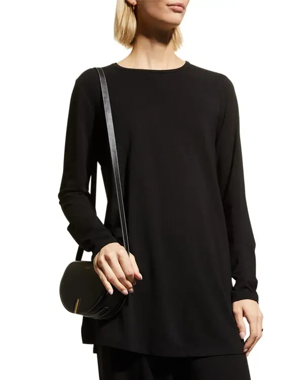 Eileen Fisher Long-Sleeve Side-Slit Jersey Tunic Black