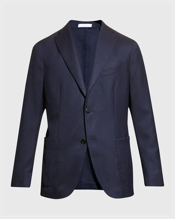 Boglioli Solid Wool Hopsack Blazer - Navy