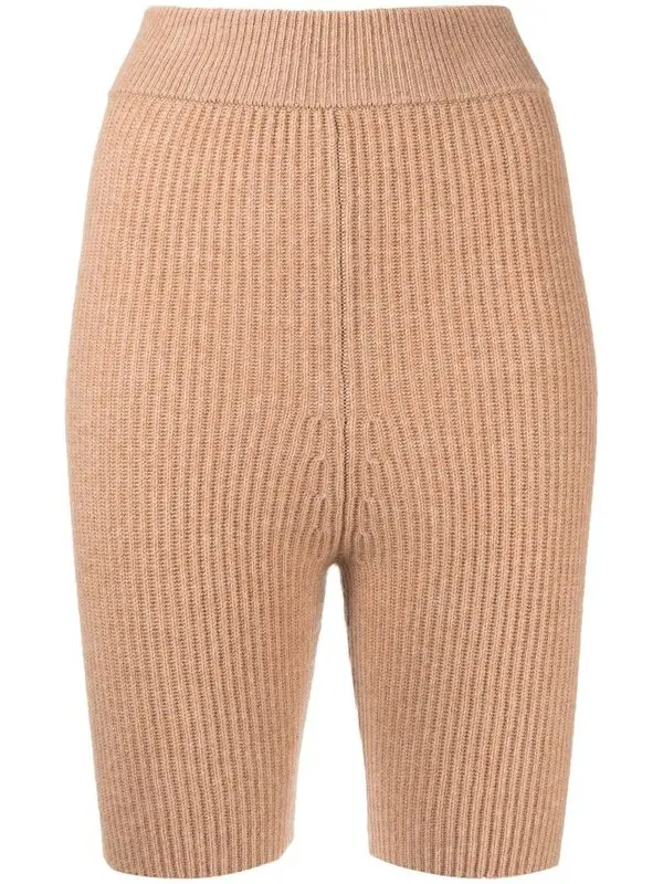 Cashmere In Love Mira Ribbed Merino-cashmere Shorts - Brown