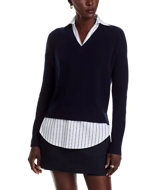 Bloomingdale'S C Layered Look Cashmere Sweater - Navy/new Stripe