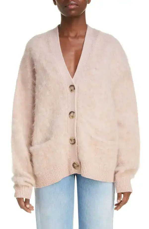 Acne Studios Rives Mohair Wool Blend Cardigan Warm Beige