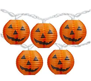 NORTHLIGHT 10 Orange Jack-o'-lantern Paper Lant Ern Lights