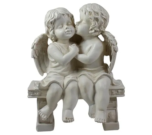 NORTHLIGHT 10' Kissing Cherubs Sitting On Bench Garden Statue
