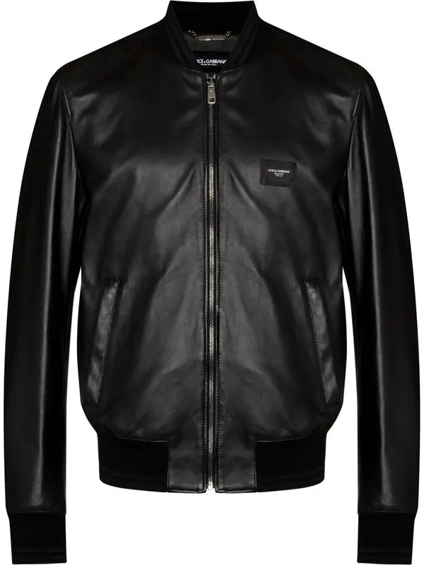 Dolce & Gabbana Logo-plaque Leather Bomber Jacket