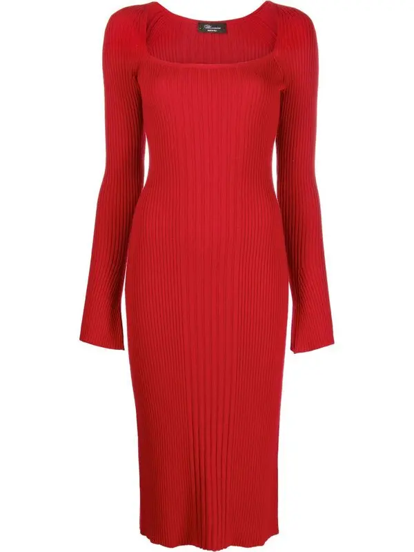 Blumarine Ribbed-Knit Fitted Idi Dress In Red - 48% Off | Editorialist