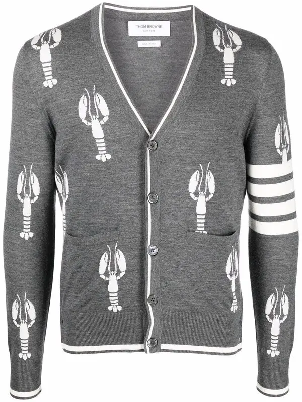 Thom Browne Lobster Intarsia Merino Cardigan