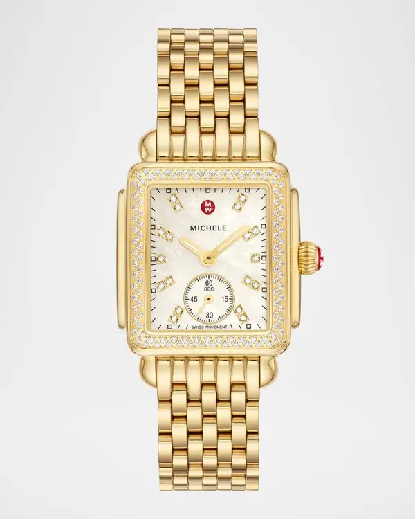Michele Deco Mid Diamond And Mother-of-pearl Dial Watch