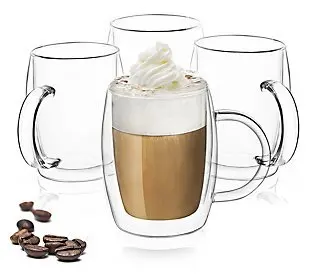 JOYJOLT Set Of 13.5-oz Aroma Clear Double-w Lled Mugs