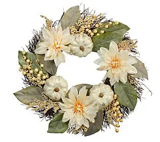 NORTHLIGHT 22' Dahlia & Pumpkin Fall Floral Wre Th - One-color
