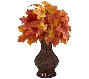NEARLY NATURAL 24' Autumn Maple Leaf Plant In P Lanter
