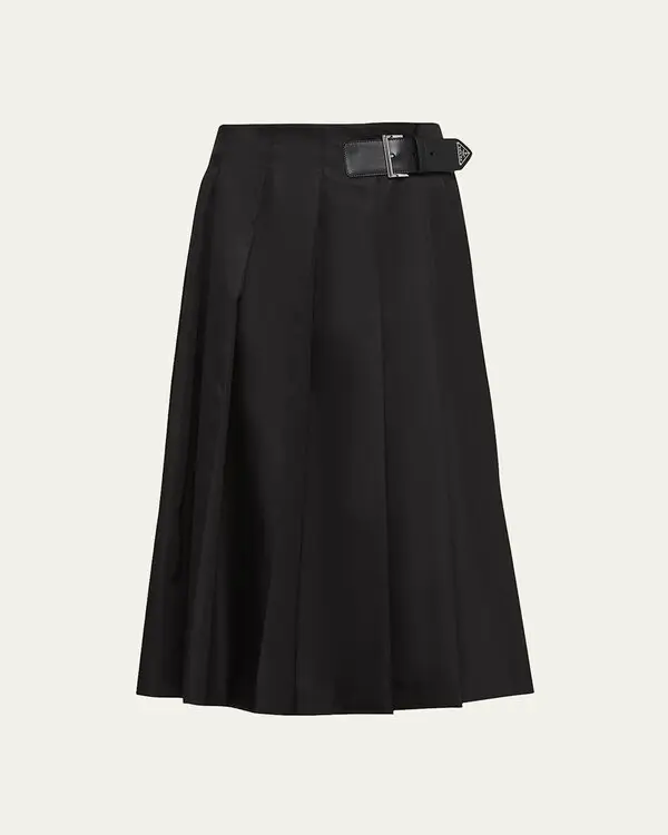 Prada Recycled Nylon Pleated Midi Skirt - Nero