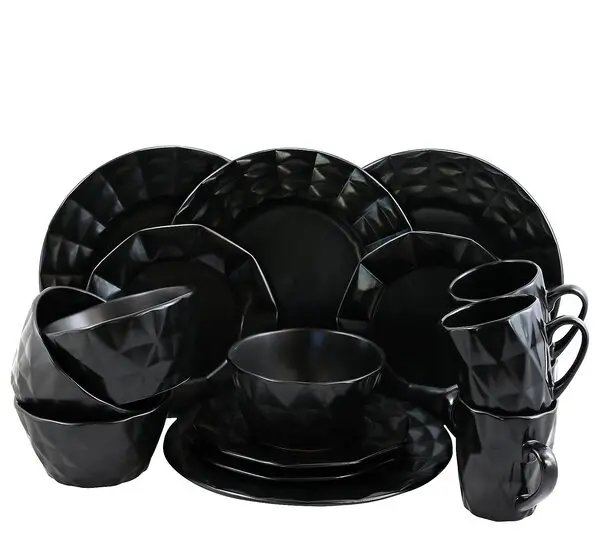 ELAMA Retro Chic 16-piece Glazed Dinnerware Set Black