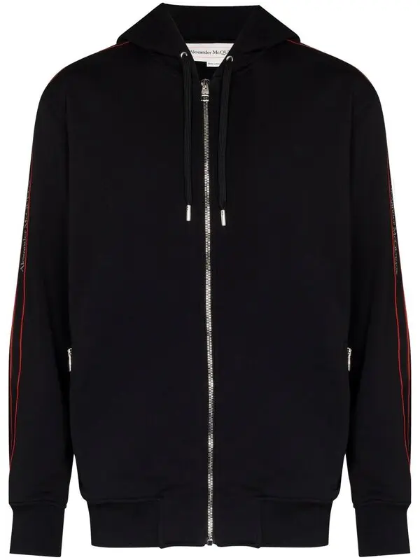 Alexander McQueen Logo-tape Zip-up Hoodie - Black