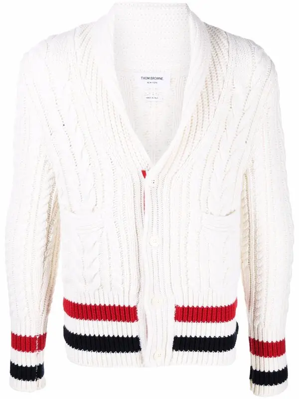 Thom Browne Rwb-stripe Cable-knit Cardigan