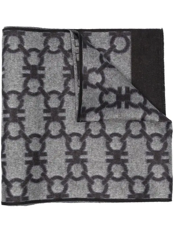 FERRAGAMO Gancini-pattern Knitted Scarf - Grey