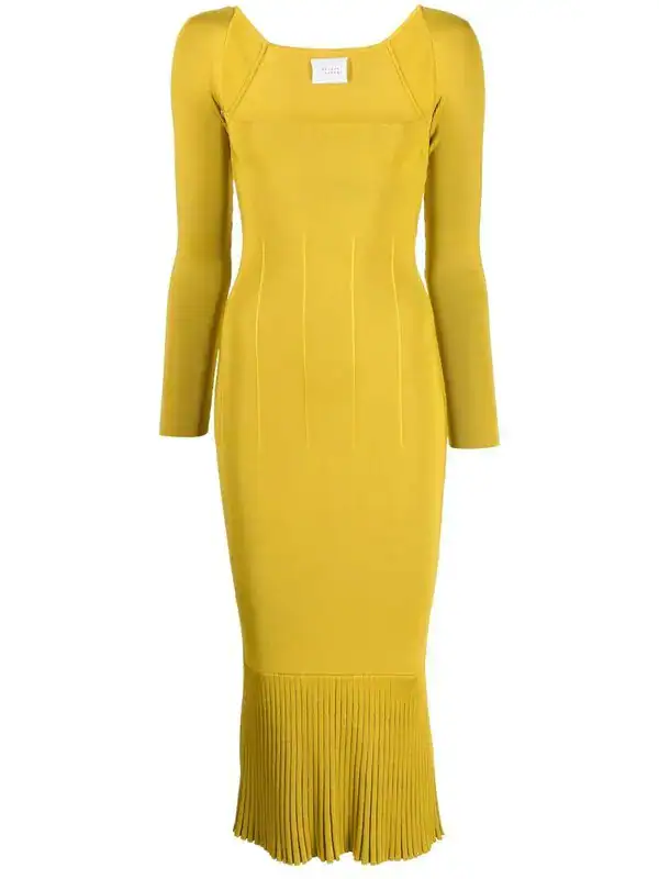 galvan atalanta square neck knit dress Long-Sleeve Knitted Midi In Yellow - 75% Off Ladies dresses