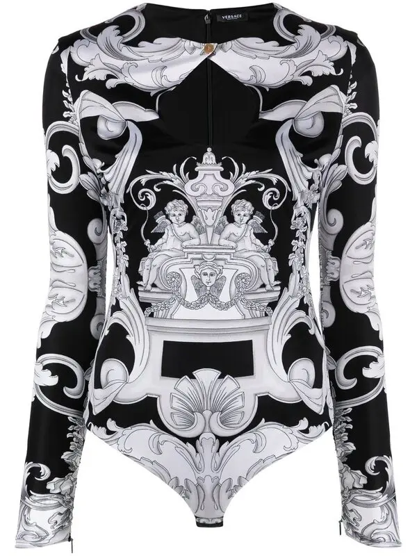Versace Barocco-print Cut-out Bodysuit
