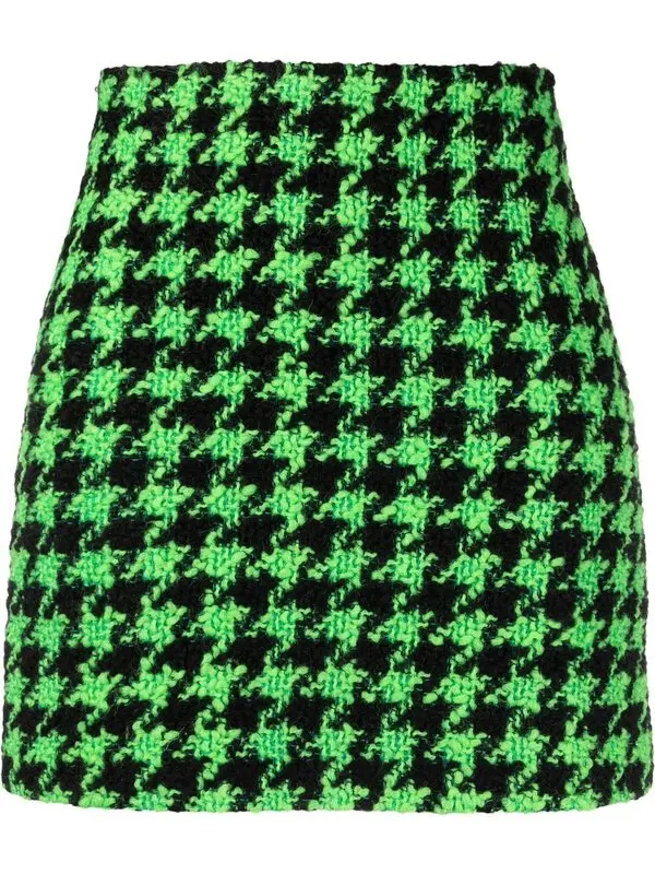 MSGM Houndstooth Wool Mini Skirt - Green