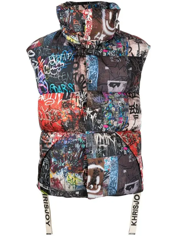 Khrisjoy Graffiti-print Padded Gilet - Black