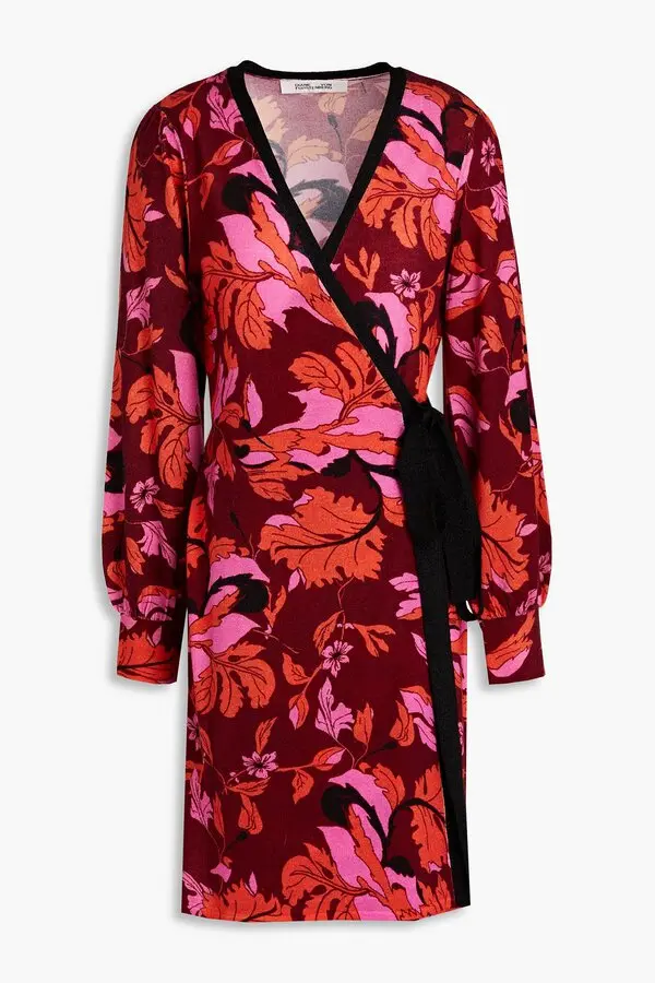 Diane Von Furstenberg Luella Floral-print Merino Wool Wrap Dress - Claret