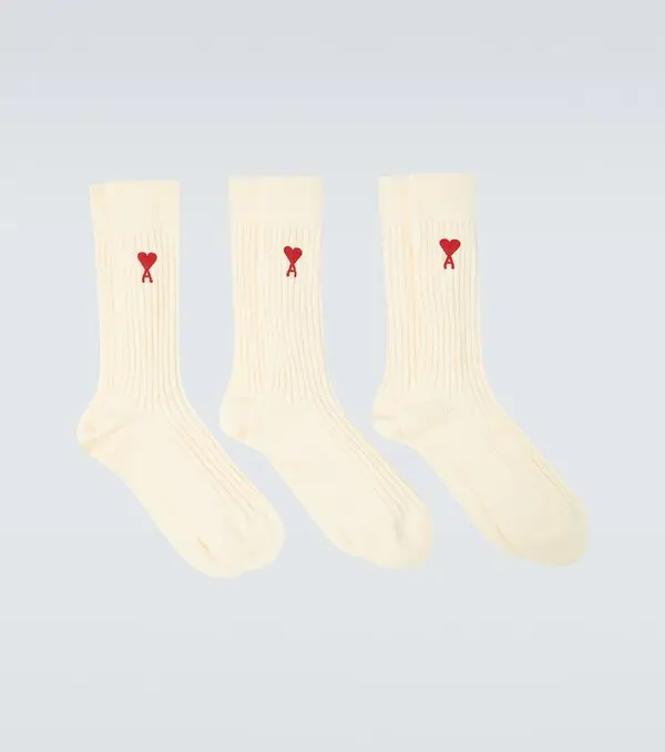 Ami Set Of 3 De Cœur Socks - White