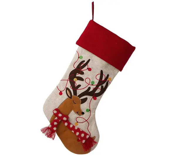 GLITZHOME Led Embroidered Linen Christmas Stock Ing
