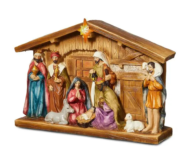 GLITZHOME 12.5'l Light-up Table Top Resin Nativ Ity Scene