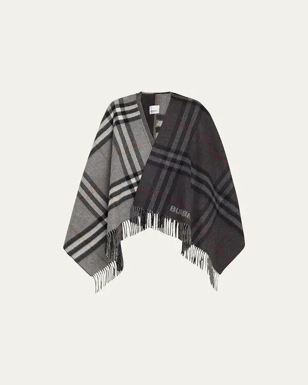 Burberry Giant Check Logo Cashmere-blend Cape - Grey Charcoal