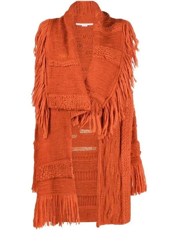 Stella McCartney Asymmetric Fringed Cardigan-coat - Orange