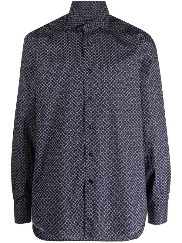 BARBA NAPOLI Geometric Micro-pattern Shirt - Blue