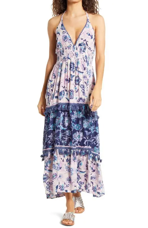 AREA STARS Riviera Floral Tassel Halter Dress Multi Editorialist
