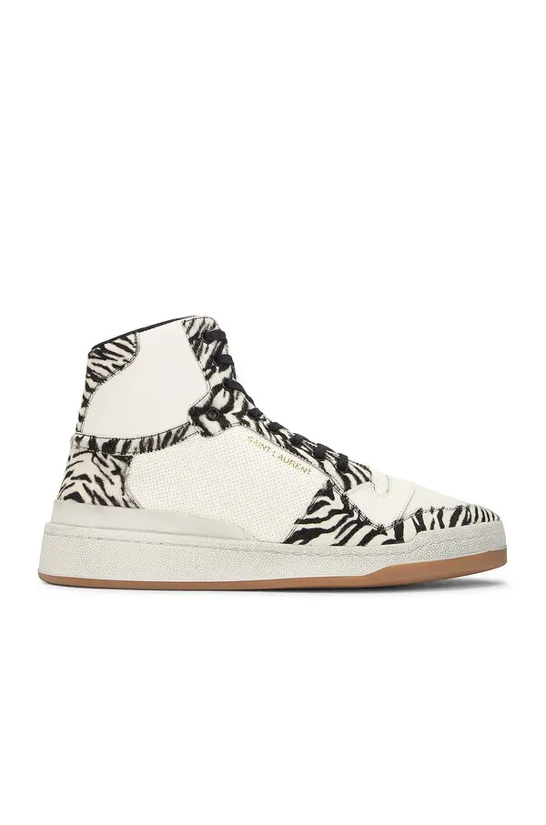 Saint Laurent Sl24 Mid Top Sneaker - White & Pony Ziger