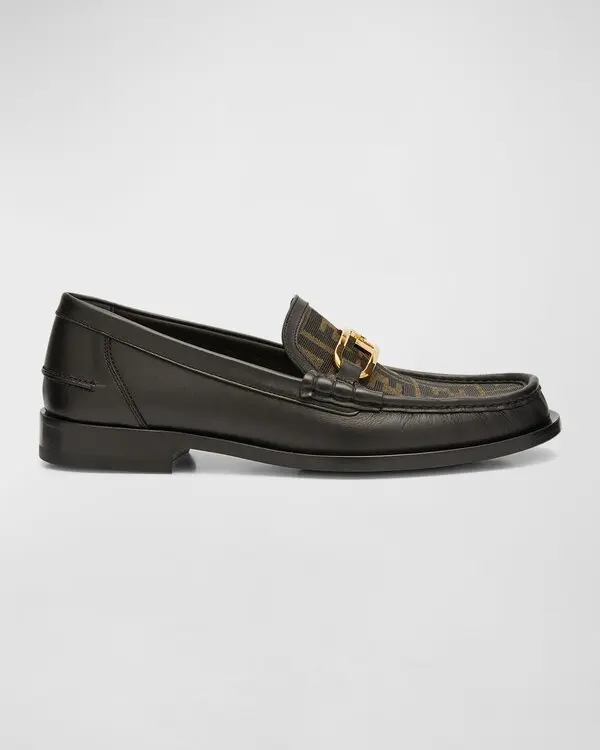 Fendi Ff O'lock Leather Loafers - Black/tobacco