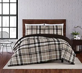 TRULY SOFT Paulette Plaid Taupe King 3-piece Co Mforter Set