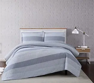 TRULY SOFT Grey Multi Stripe Full/queen 3 Piece Quilt Set