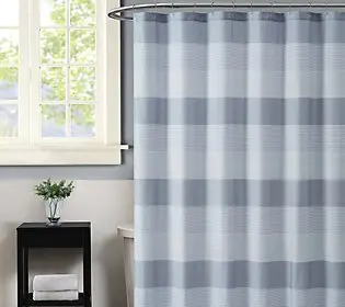 TRULY SOFT Grey Multi Stripe 72' Square Shower Curtain