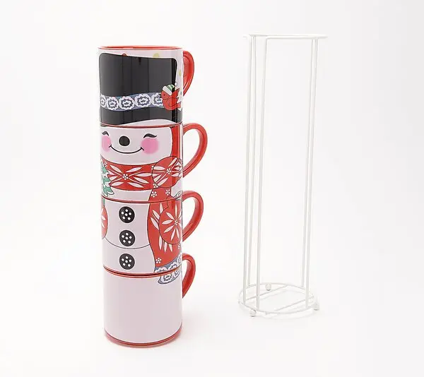 TEMP-TATIONS As Is Set Of 4 Winter Whimsy Stacking Mugs