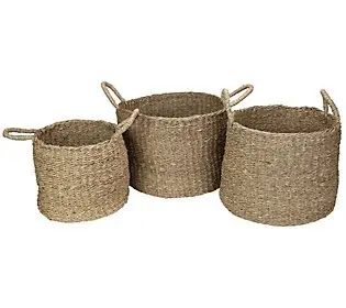 NORTHLIGHT Set Of 3 Round Natural Beige Table & Floor Baskets