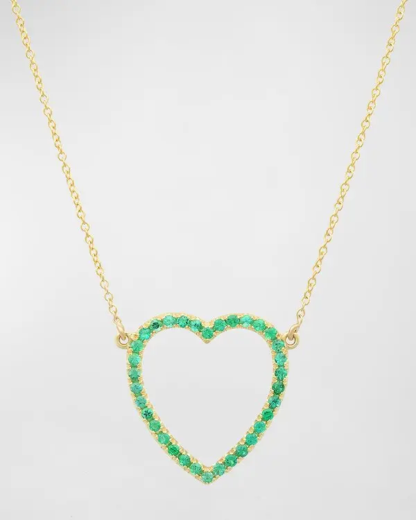 JENNIFER MEYER Large Open Heart Chain Necklace - Emerald