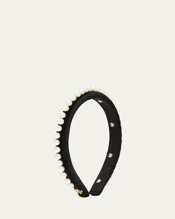 Lele Sadoughi Gigi Pearly Velvet Headband - Jet