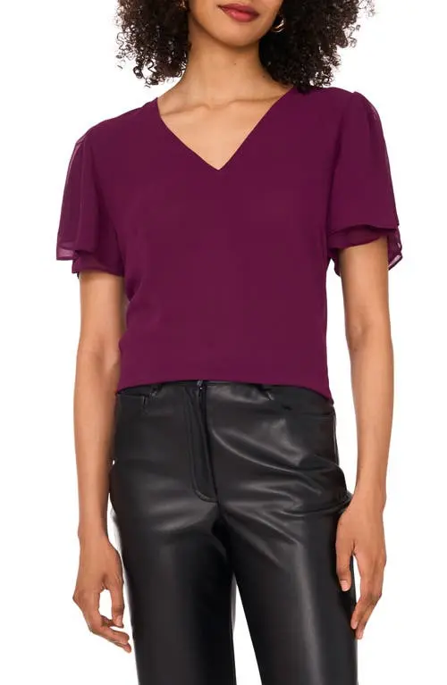 Vince Camuto V-neck Tulip Sleeve Chiffon Top - Pickled Beet
